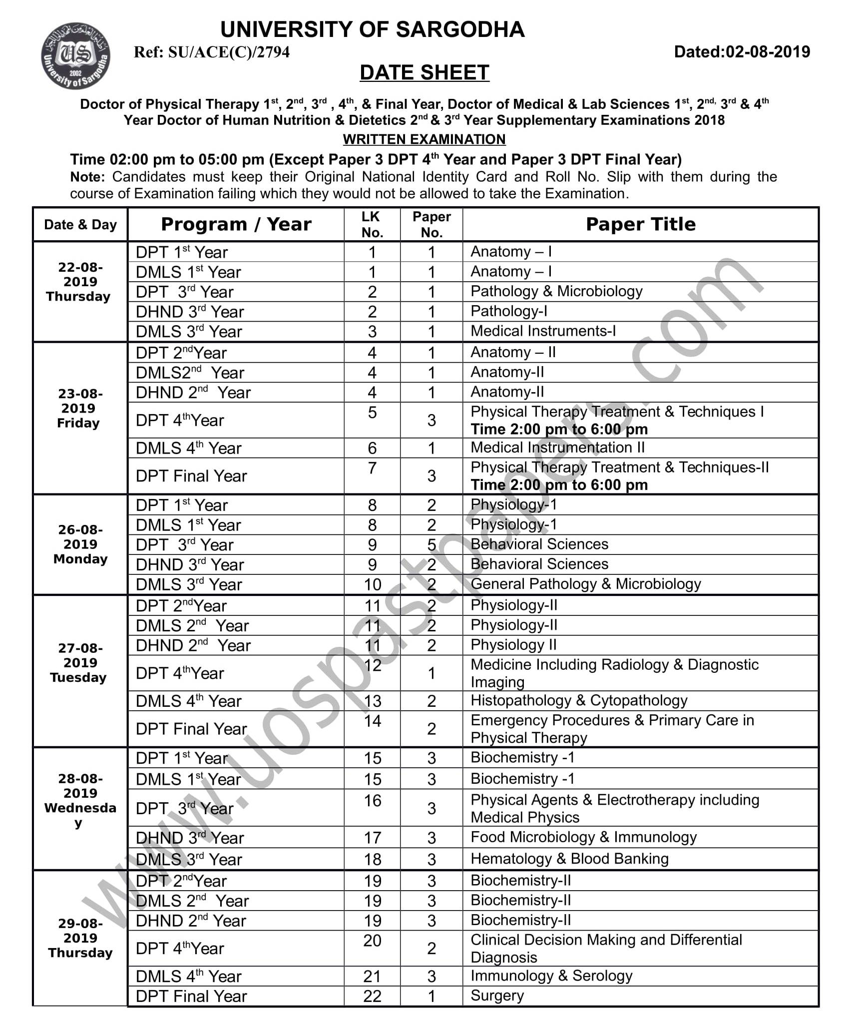 DATE SHEET DPT, AHS and DHND 2018-Final-1
