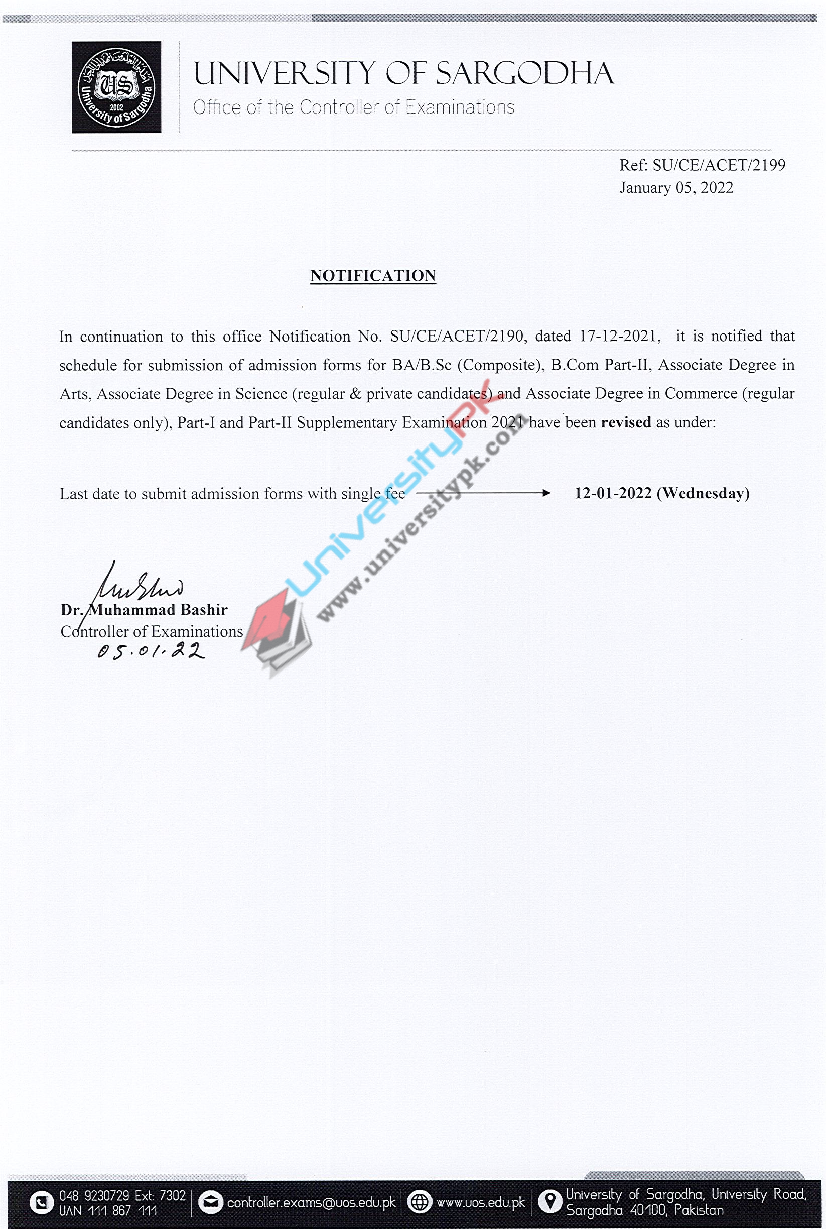 revised schedule ba bsc bcom adp supplementary 2021