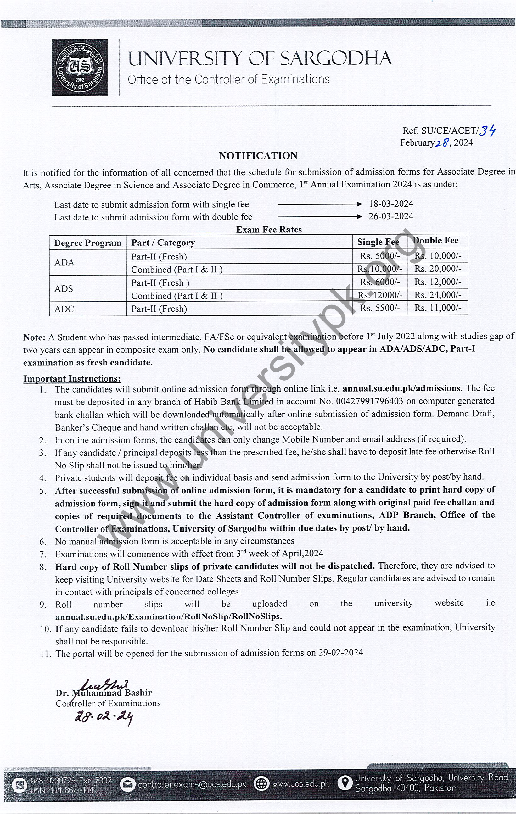 Admission Schedule Associate Degree in Arts/Science/Commerce, 2024 ...
